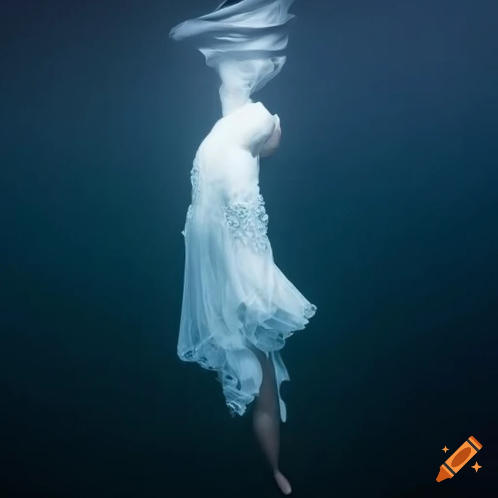 Woman in water abyss with white cloth
