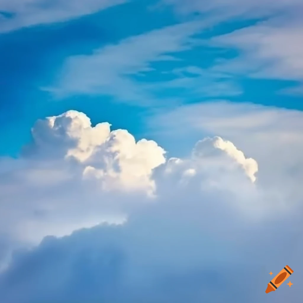 Blue sky with fluffy clouds, one resembling bulgaria on Craiyon