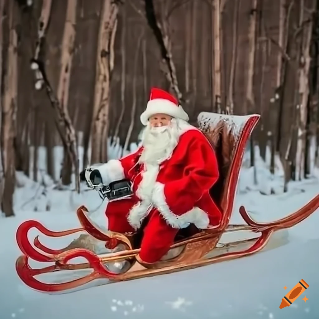 Santa in sleigh with camera in a whimsical holiday scene on Craiyon