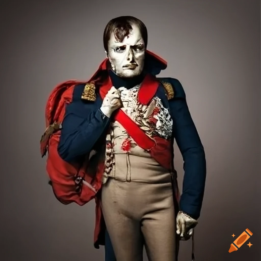 Undead napoleon bonaparte in iconic pose with a big backpack