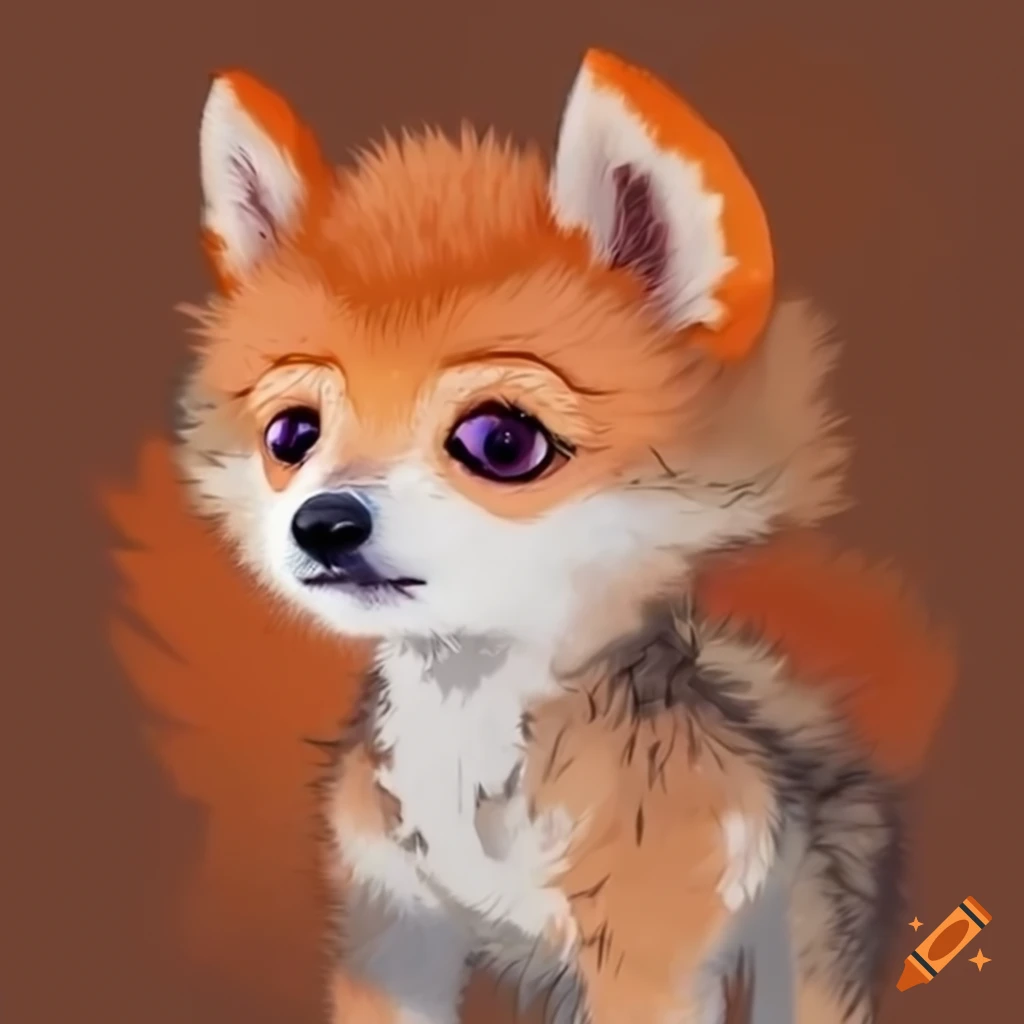 Baby wolf with orange and white fur