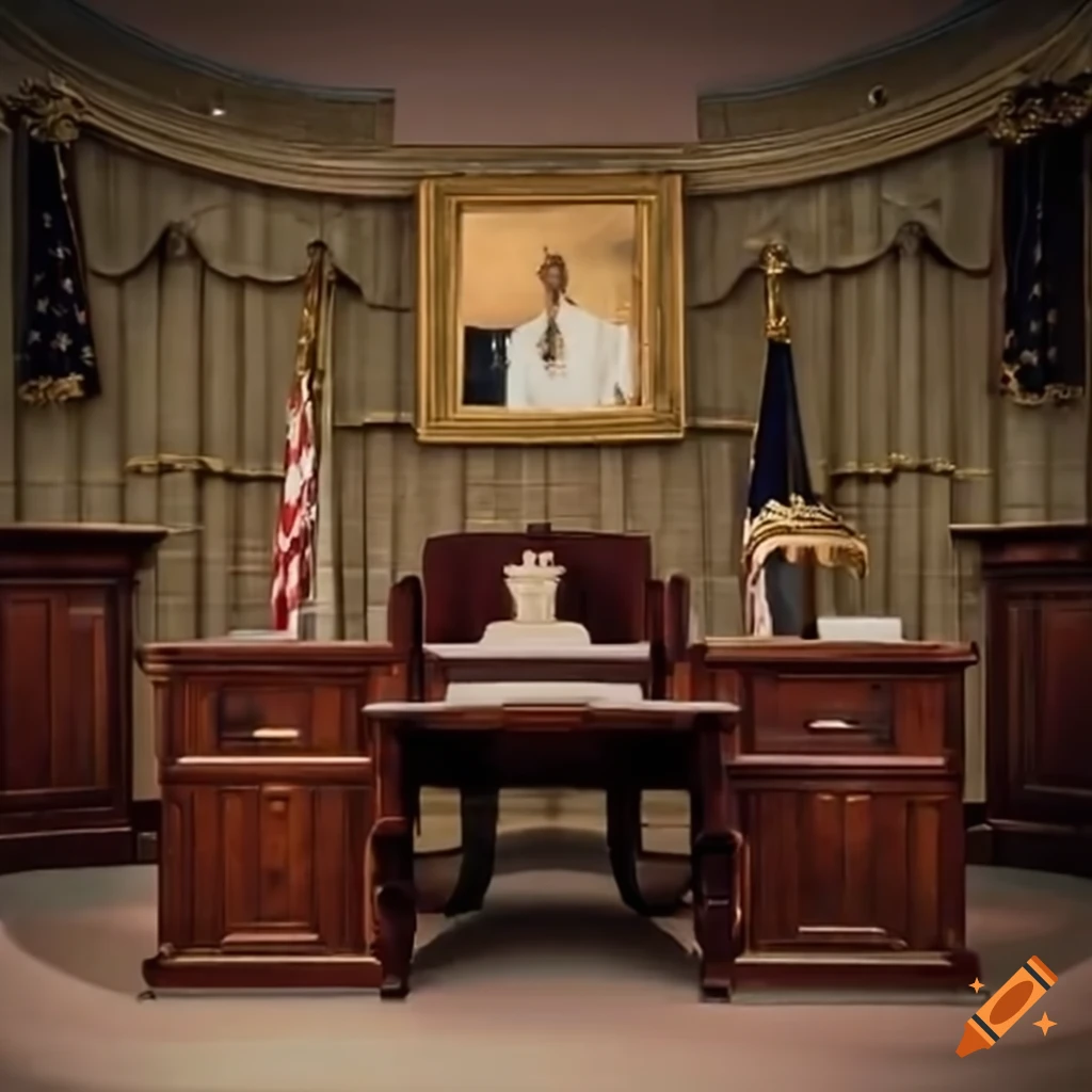 Empty chair at the president's desk in the oval office on Craiyon