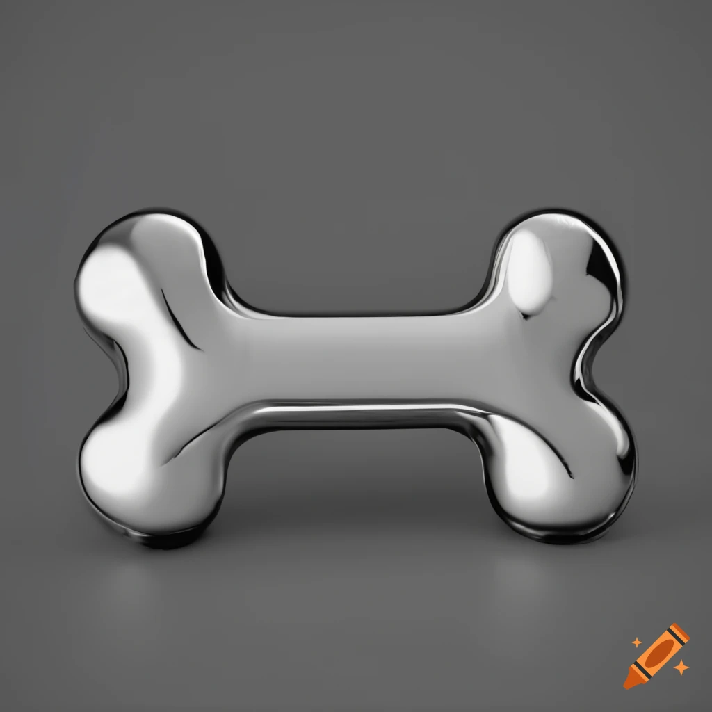 Chrome bone-shaped dog treat in 3d render
