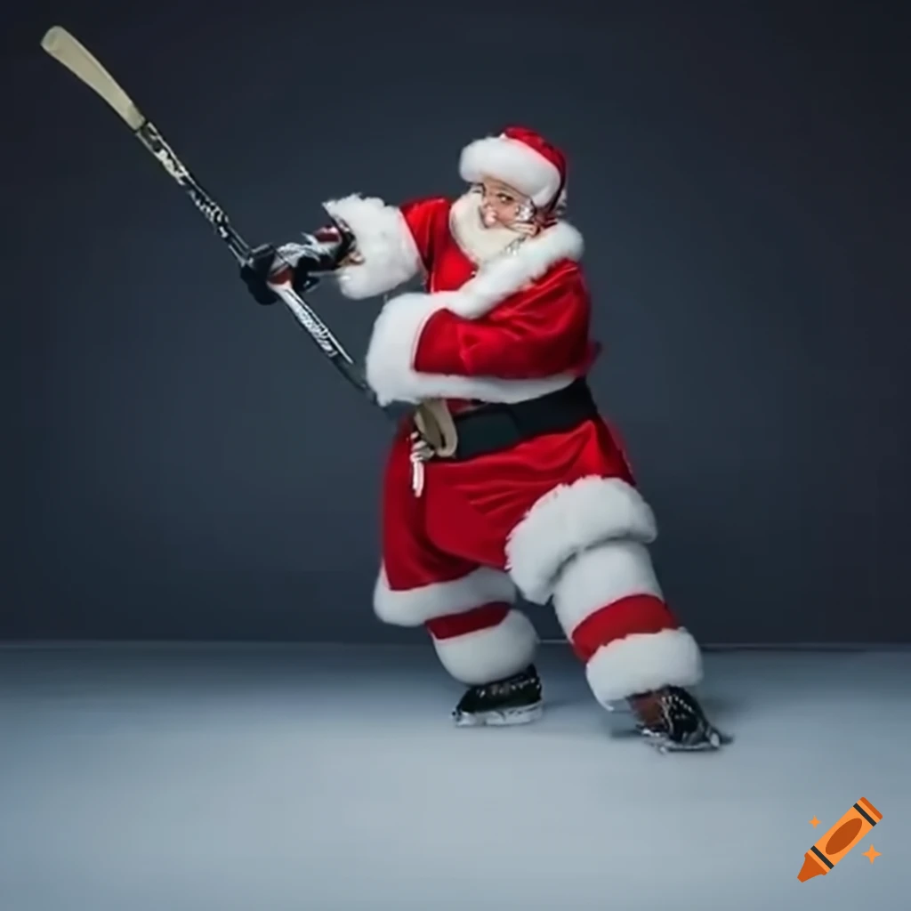 Santa playing ice hockey