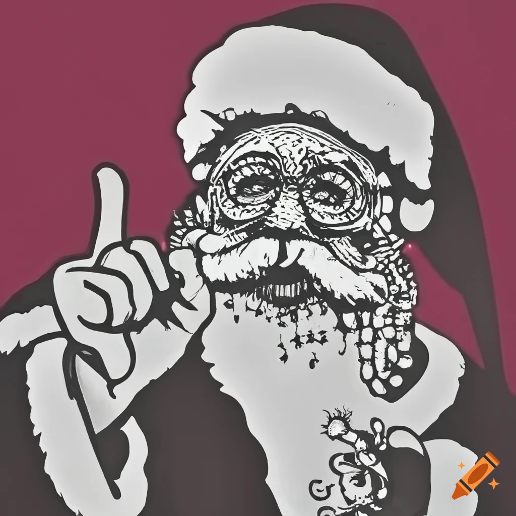 Santa claus making a hushing gesture in pop art style