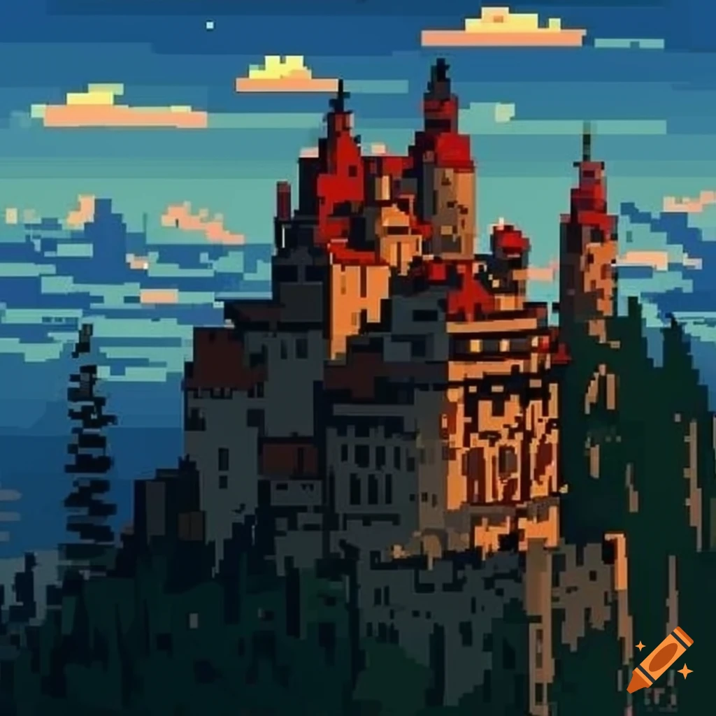Pixel art of dracula's castle landscape on Craiyon