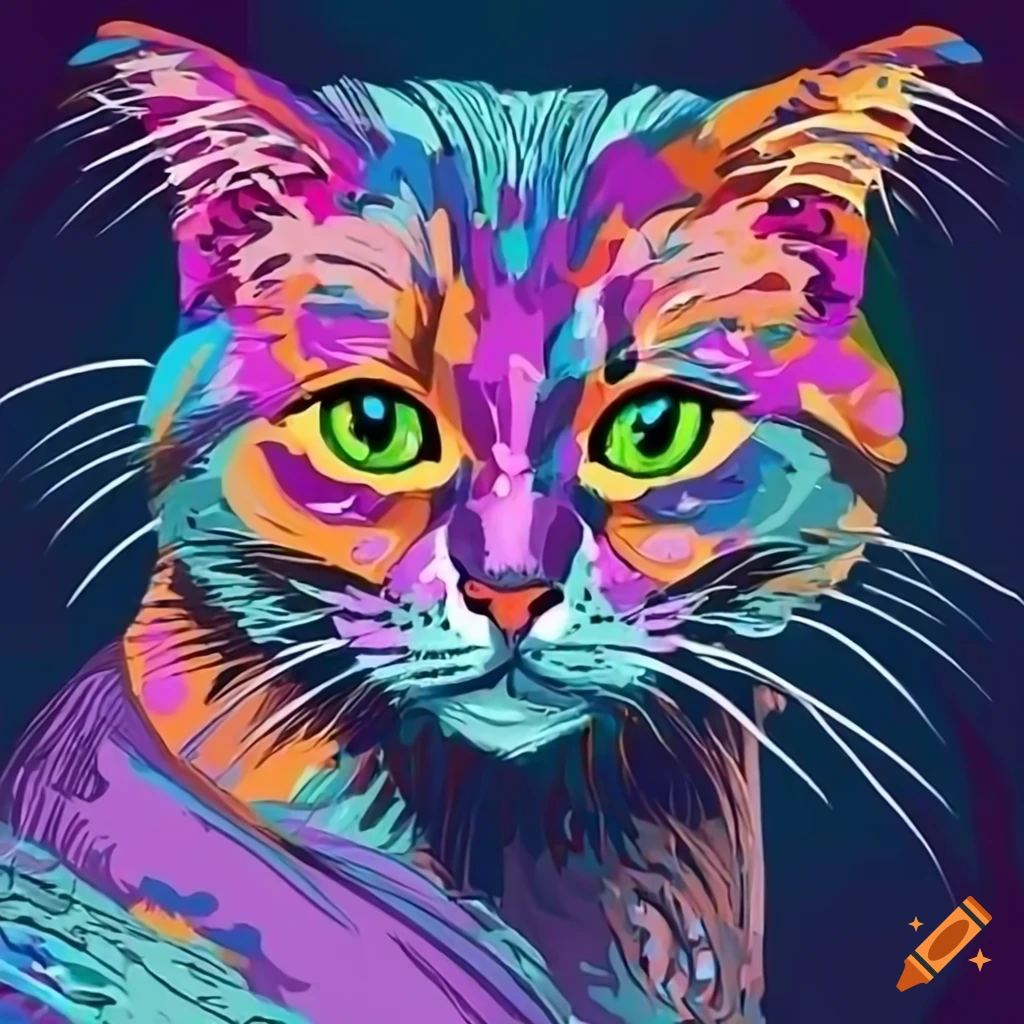 Close-up portrait of a colorful cat