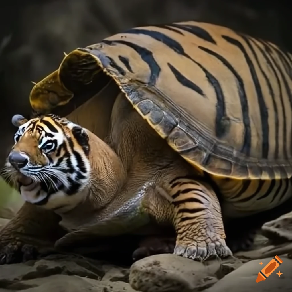 Fascinating new creature combining a snapping turtle and a tiger on Craiyon
