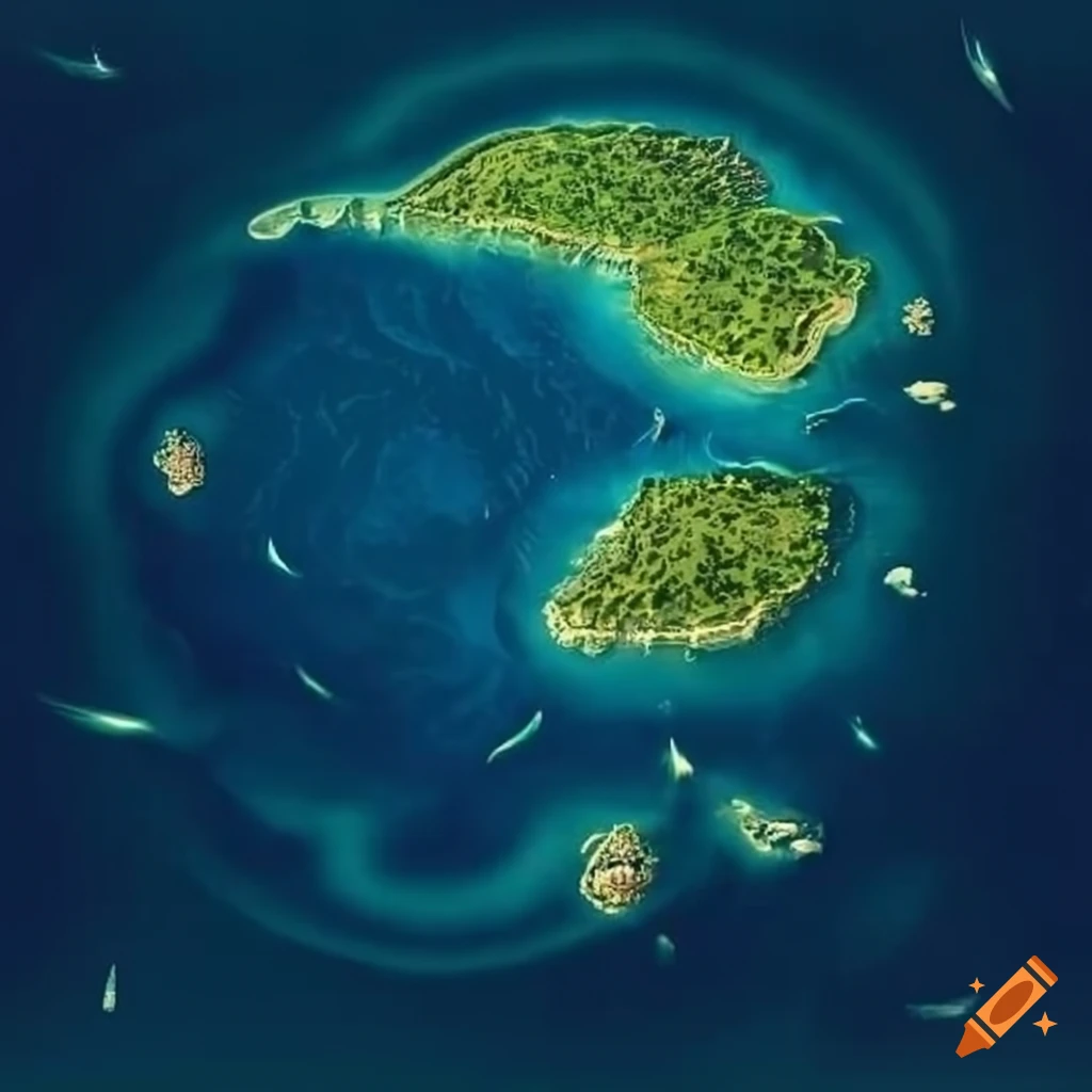 Exquisite map of an island surrounded by a sapphire ocean with lush ...