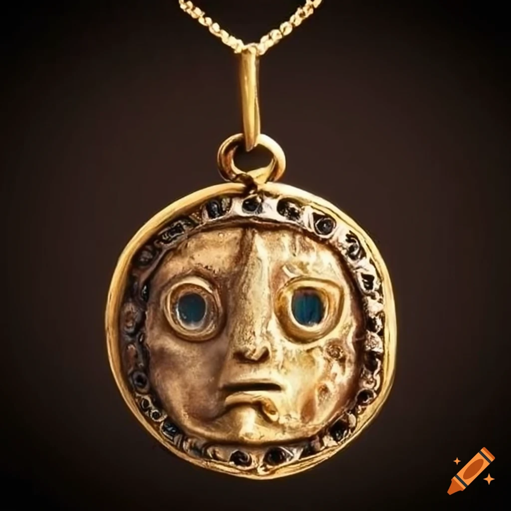 Intricate medieval talisman with comical face