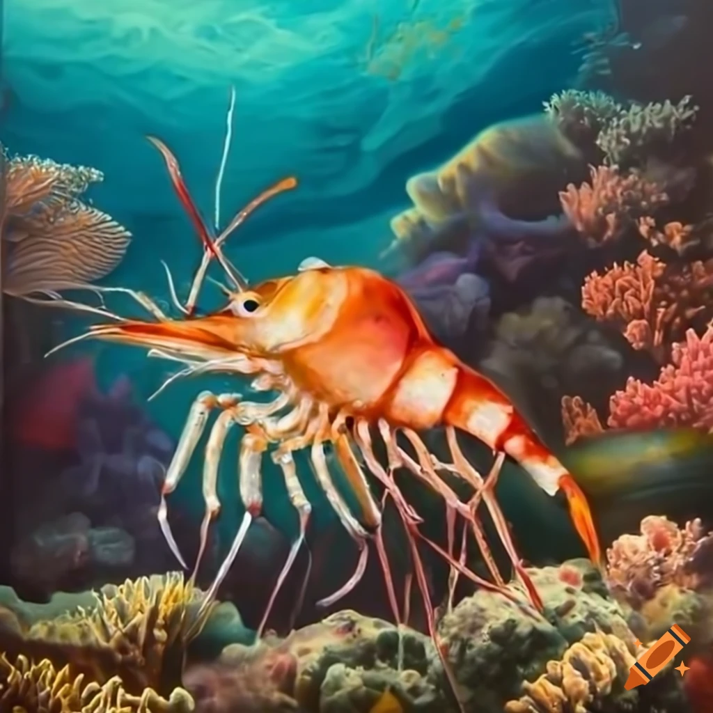 Sad shrimp standing at the reef edge looking into the deep ocean