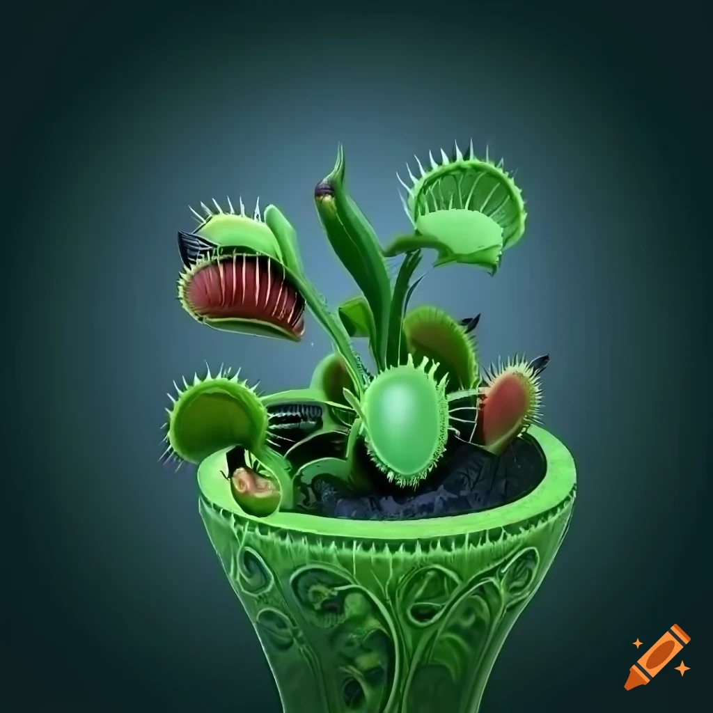 Art nouveau design featuring a venus flytrap with beautiful texture