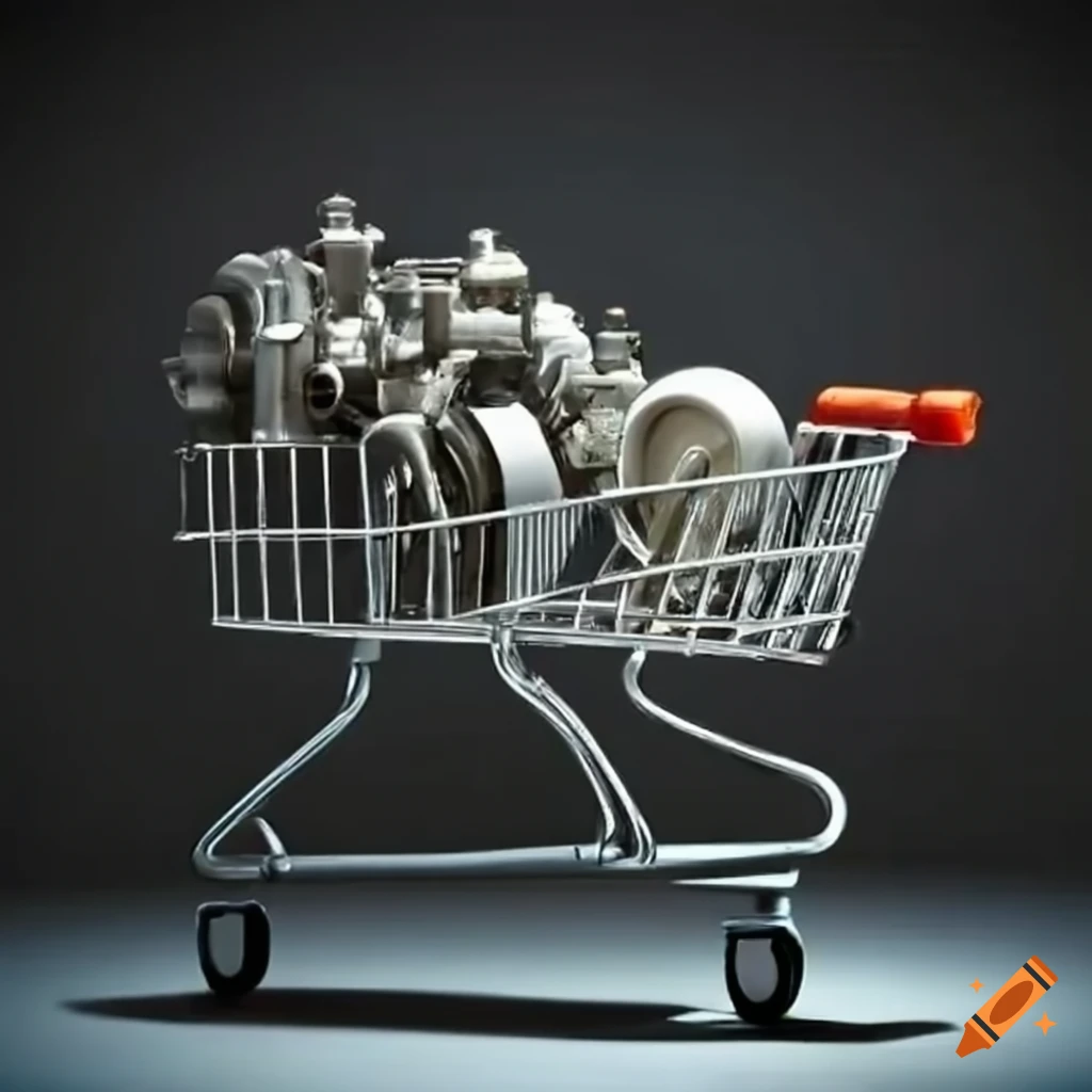 Shopping trolley with a 4 cylinder engine on Craiyon
