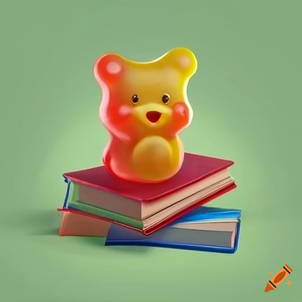 Cute gummy bear with books