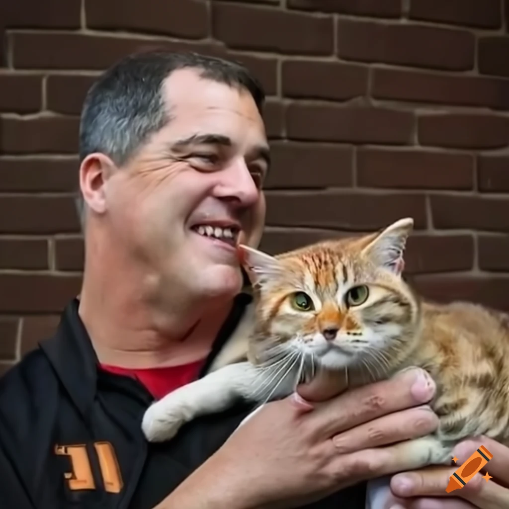 Paul chryst posing with cats on Craiyon