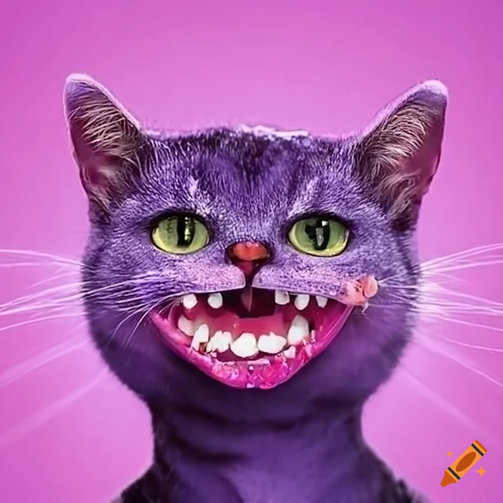Purple and pink cheshire cat with big grin and diamond-encrusted teeth ...