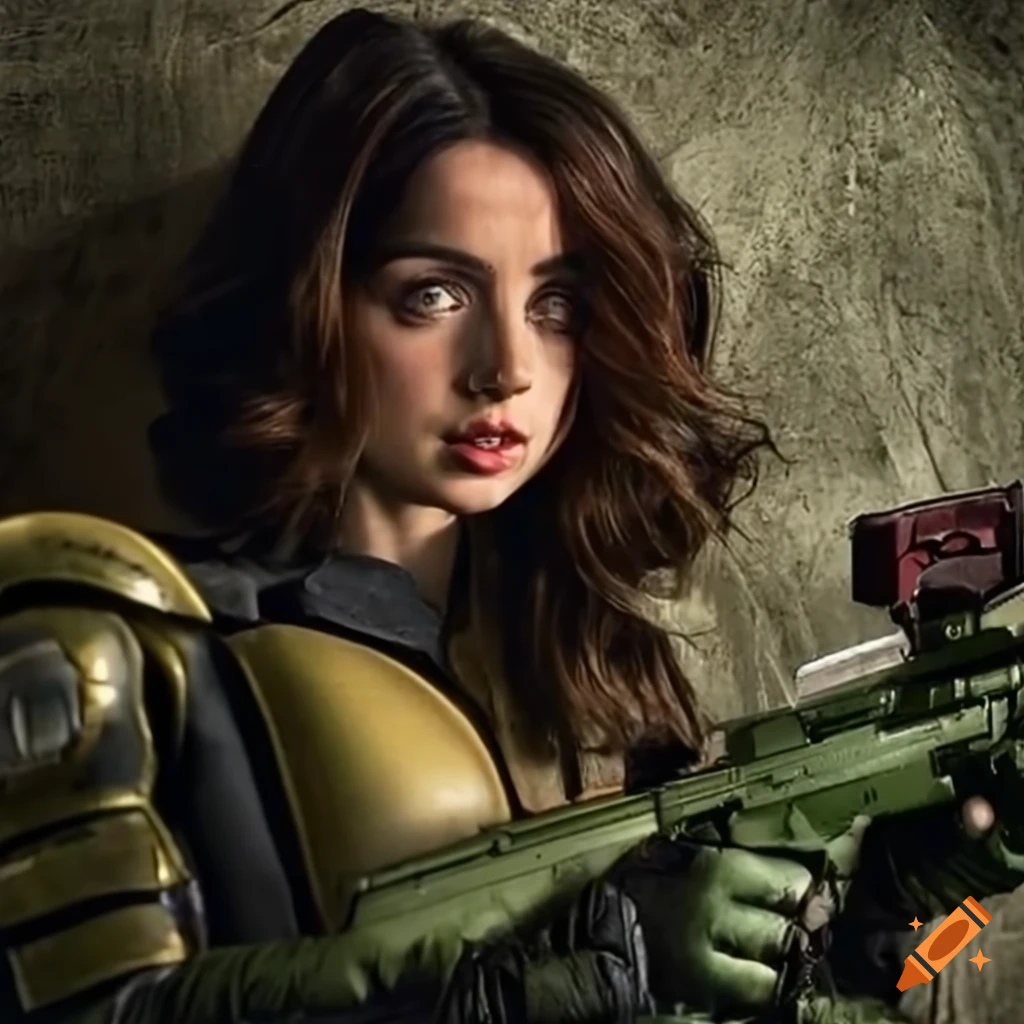 Ana de Armas as Judge Dredd in a sci-fi comic book adaptation on Craiyon