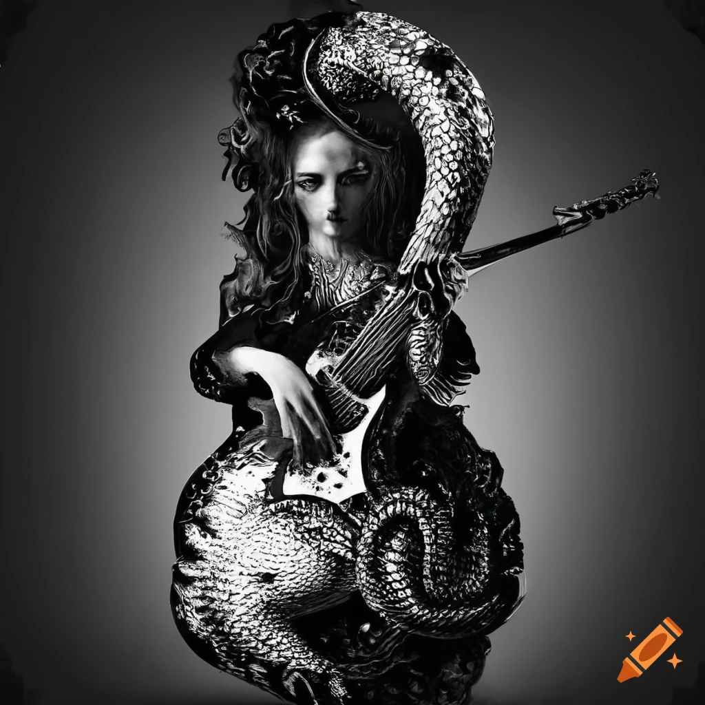 Electric guitar entangled in snakes in a baroque gothic setting on Craiyon