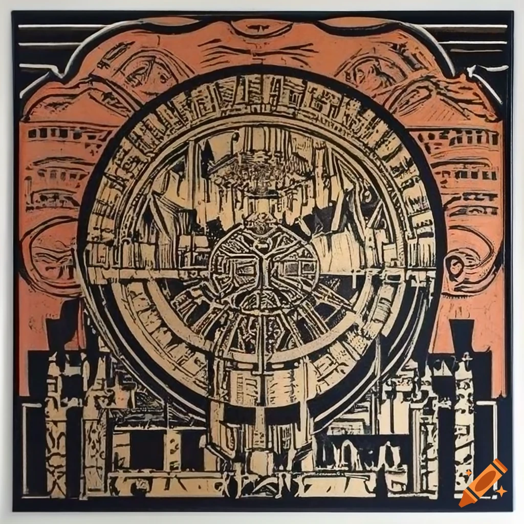 Detailed woodcut of the Colossus of Rome in Art Deco style on Craiyon