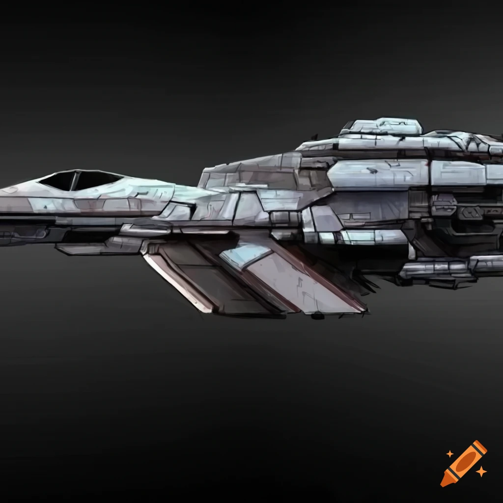 Heavily armed space fighter side view for gaming