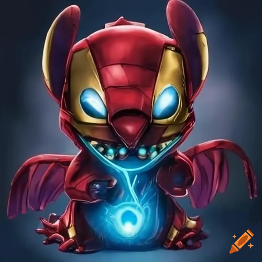 Stitch fighting with iron man on Craiyon