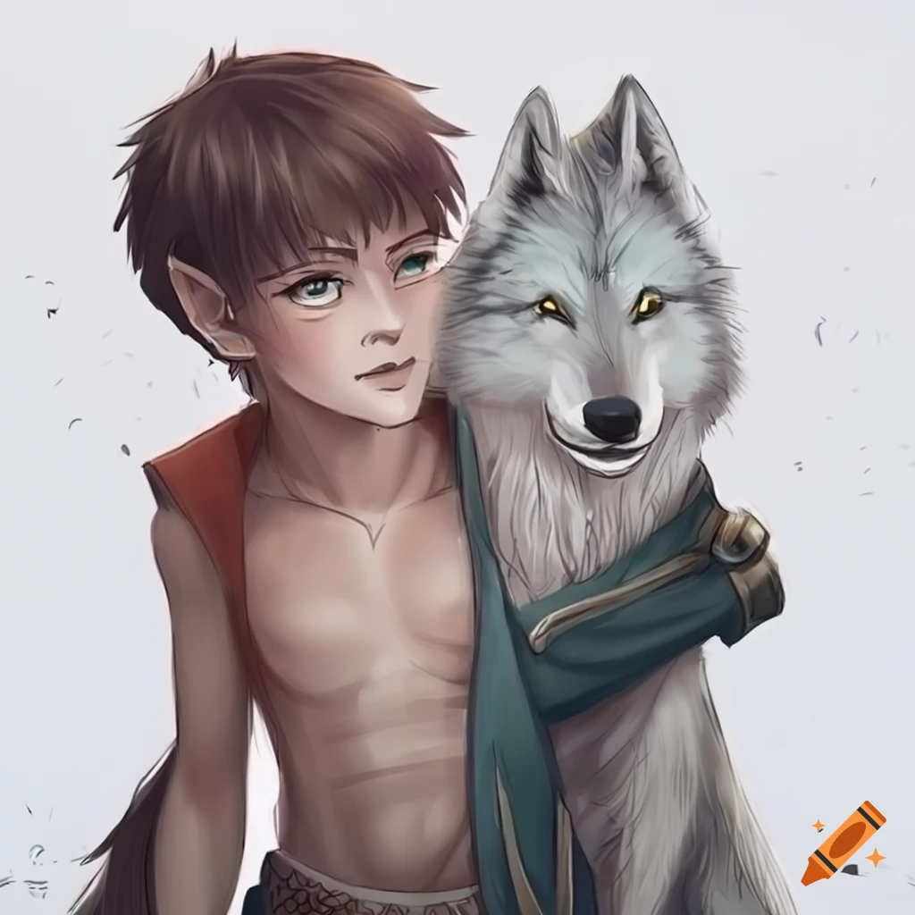 Wolf and elf boy on Craiyon