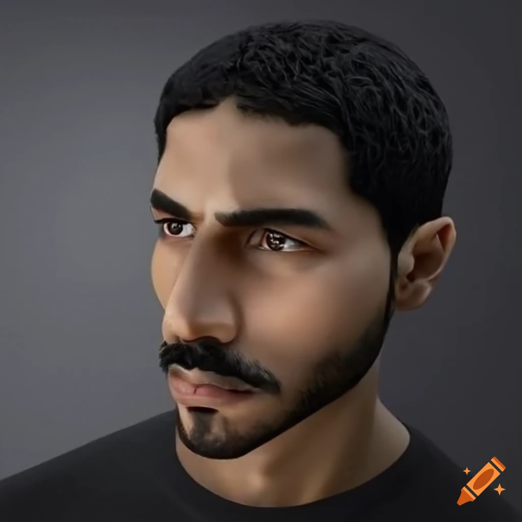 Portrait of a man with arabic features and wavy black hair on Craiyon