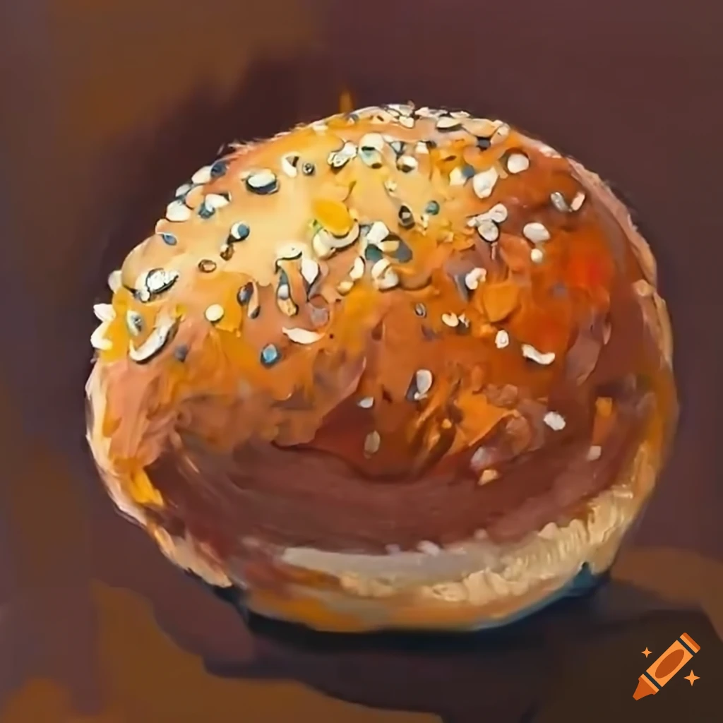 Round golden brown burger buns on Craiyon