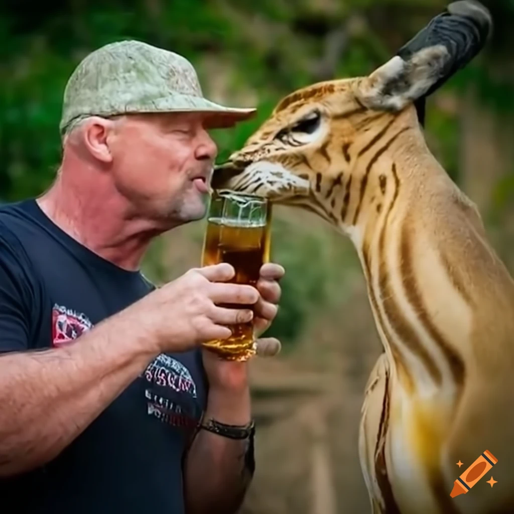 Steve Austin enjoying a beer with zoo animals on Craiyon