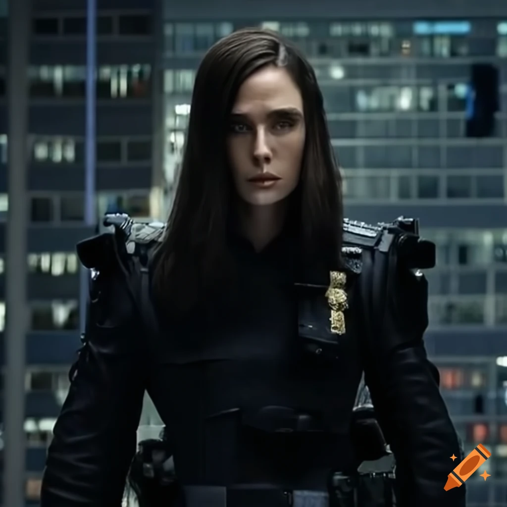 Jennifer connelly portraying a police officer in a futuristic city Jennifer connelly portraying a police officer in a futuristic city