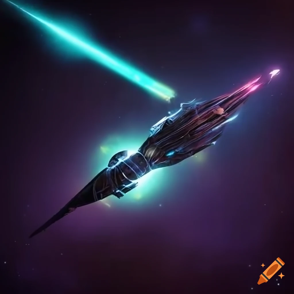 Brilliant spaceship with alien beam