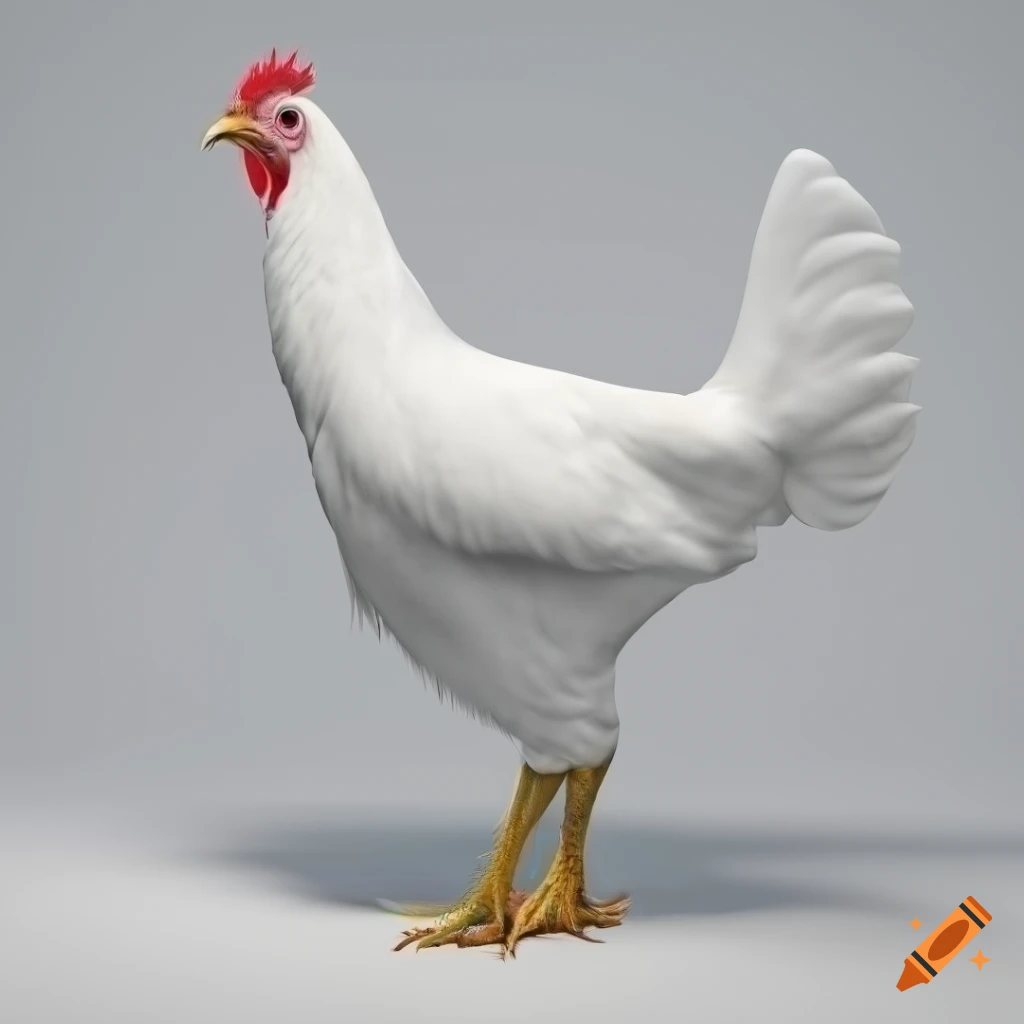 Realistic 3d model of a white chicken on white background on Craiyon
