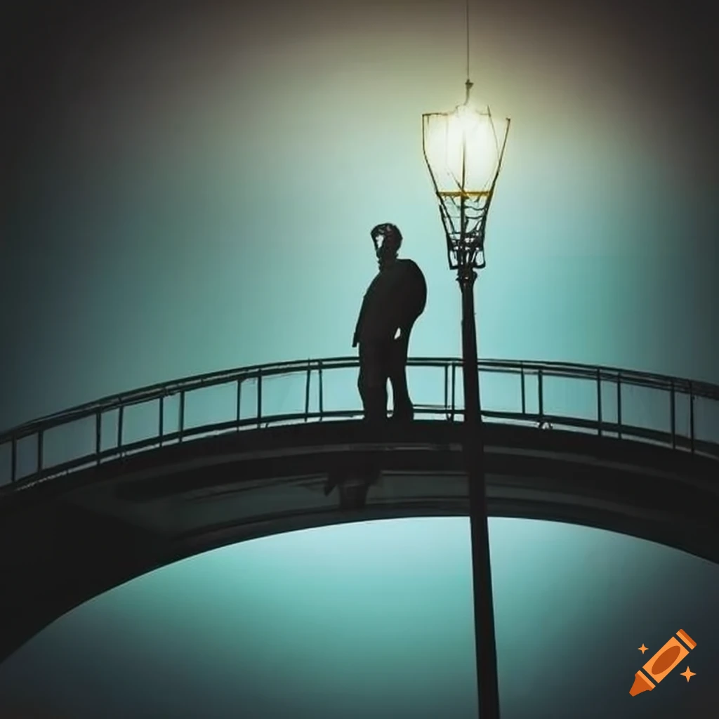 Lone figure standing on an inner city bridge