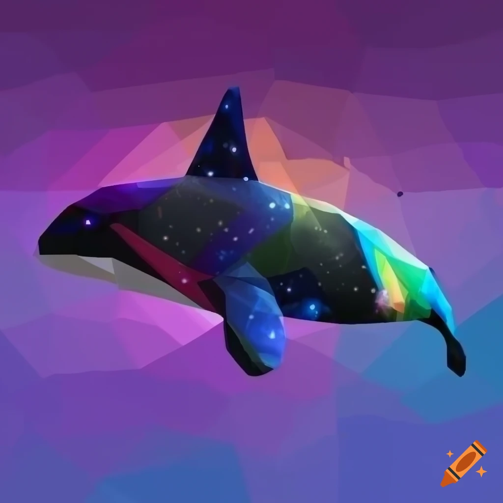 Low poly orca in a rainbow galaxy