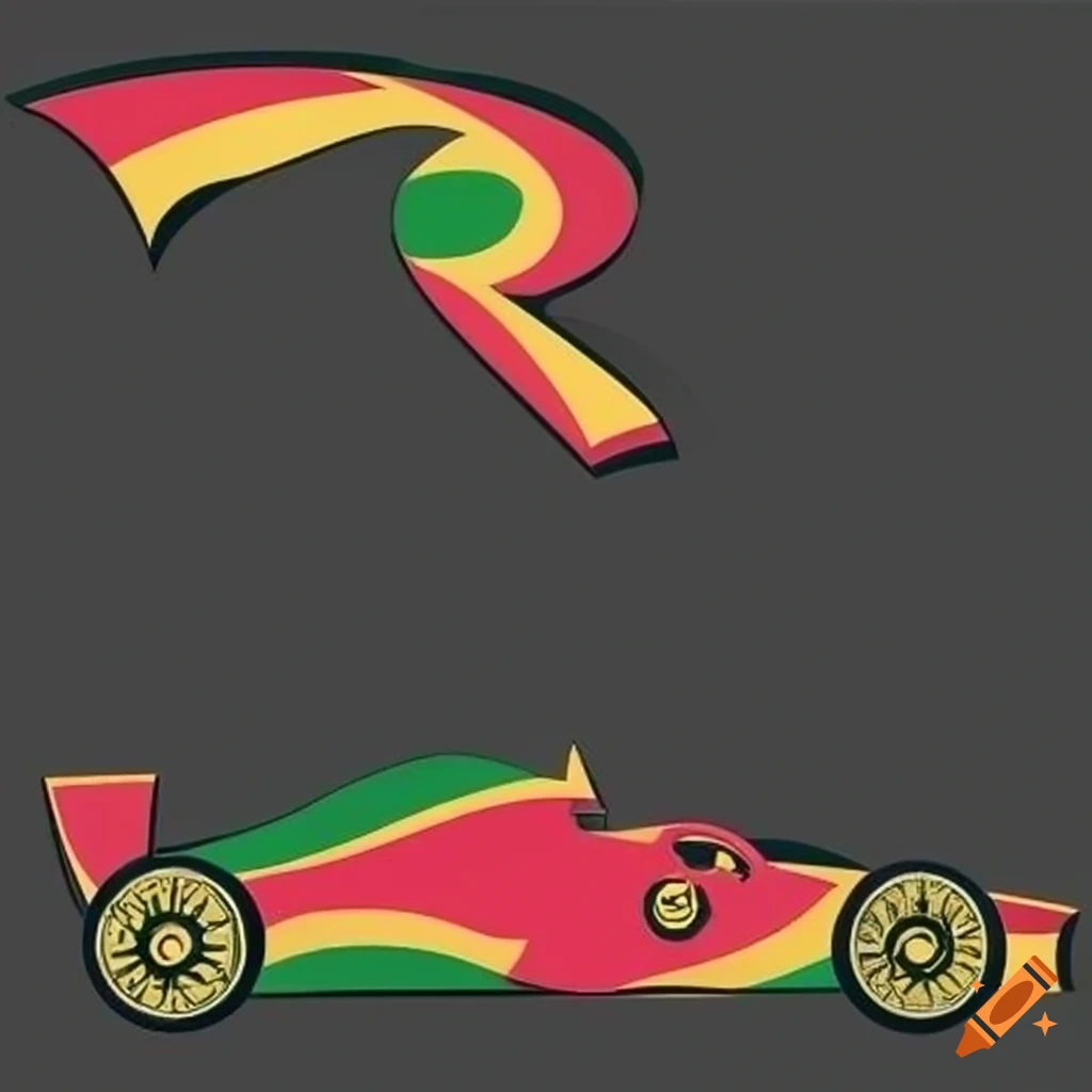Colorful formula 1 racing team logo with african tribal designs and symbols