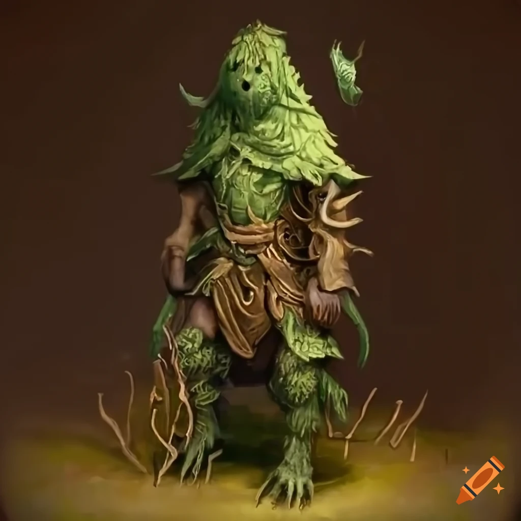 Pathfinder bush leshy wearing shrub armor on Craiyon