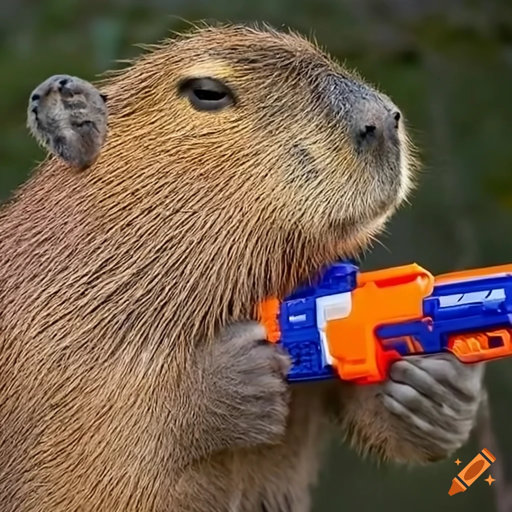 Capybara holding a nerf gun on Craiyon