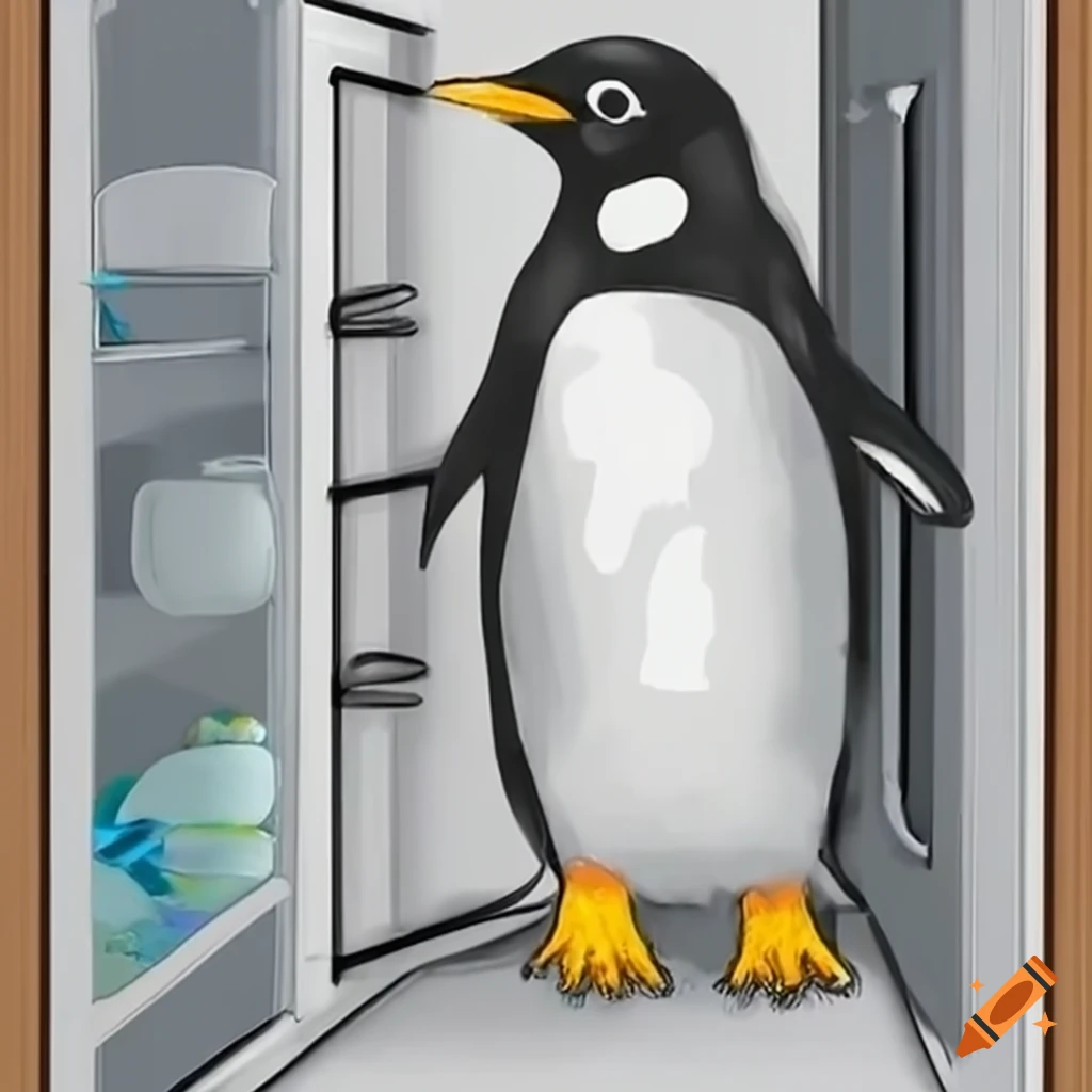 Penguin inside a fridge