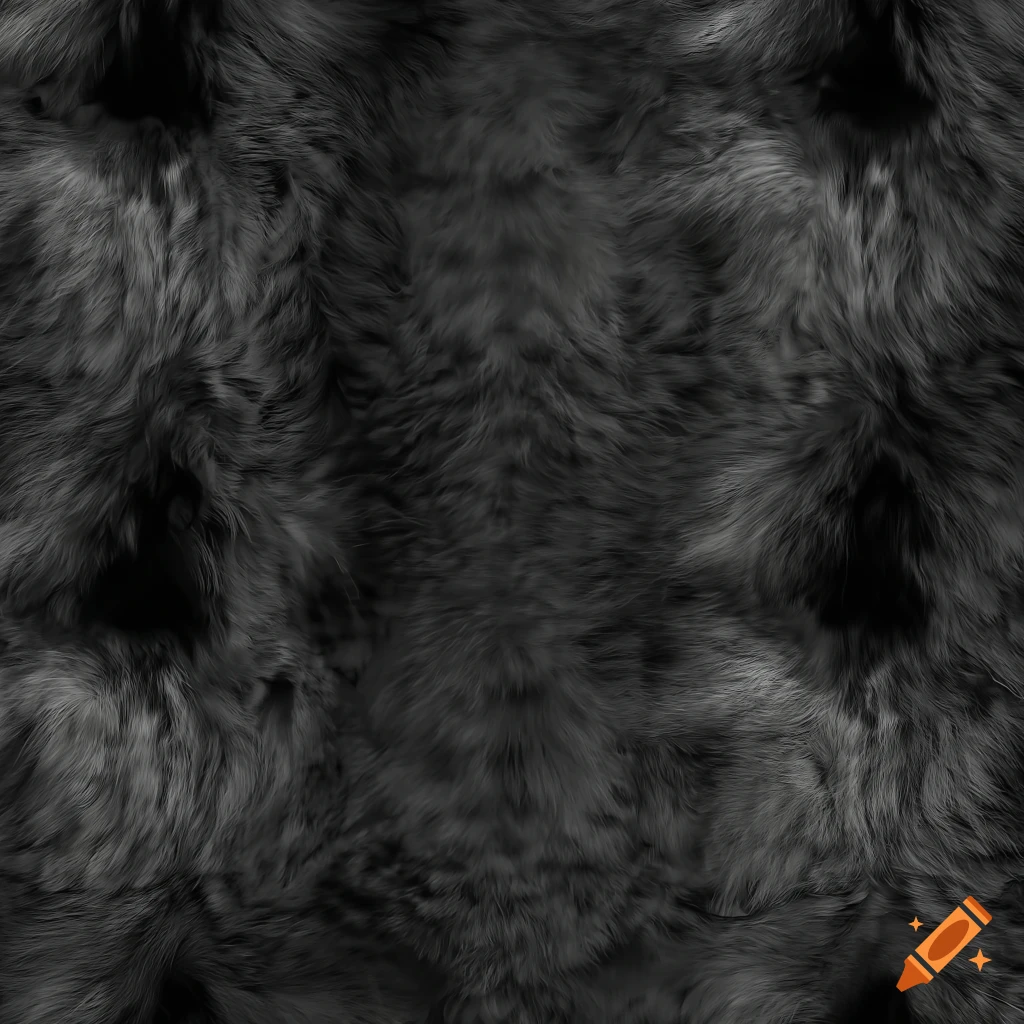Seamless black and white wolf neck fur texture in 8k resolution