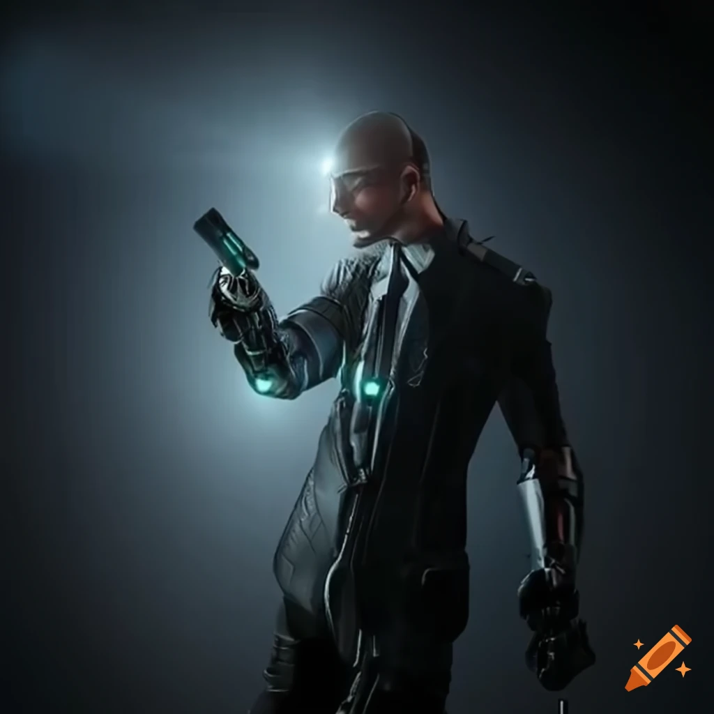 Cyborg male secret agent traveling faster than light speed in a ...