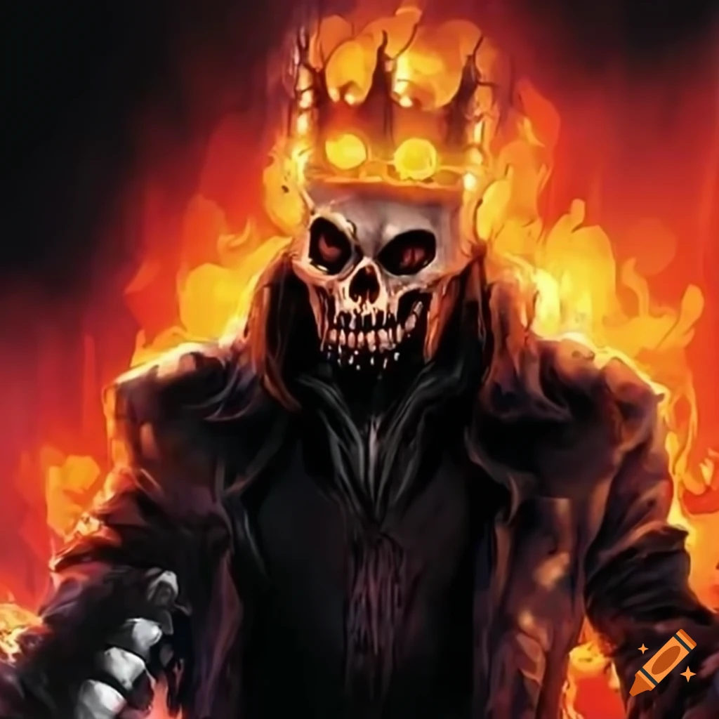 Ghost rider with melting crown on skull on Craiyon