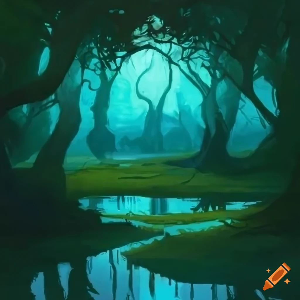 Mystic and magical swamp with bright and acidic colors for MTG card on ...