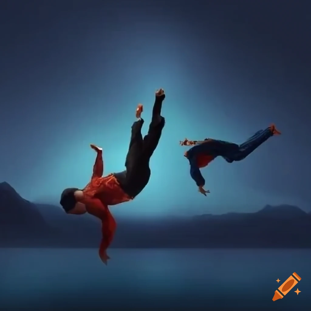 Two guys falling off a mountain on Craiyon