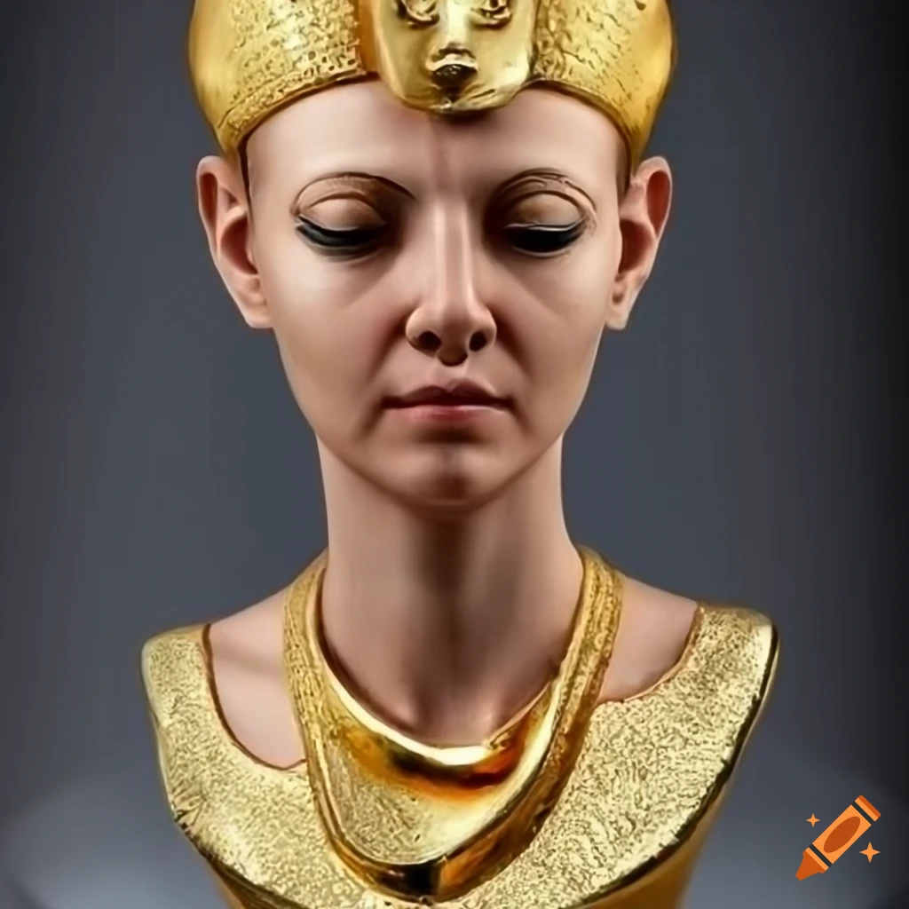 Realistic golden bust of an ancient egyptian female deity