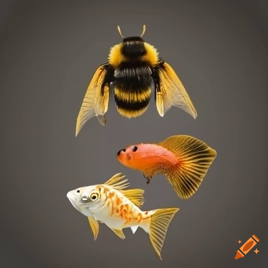 Bumble bee and fish holding hands