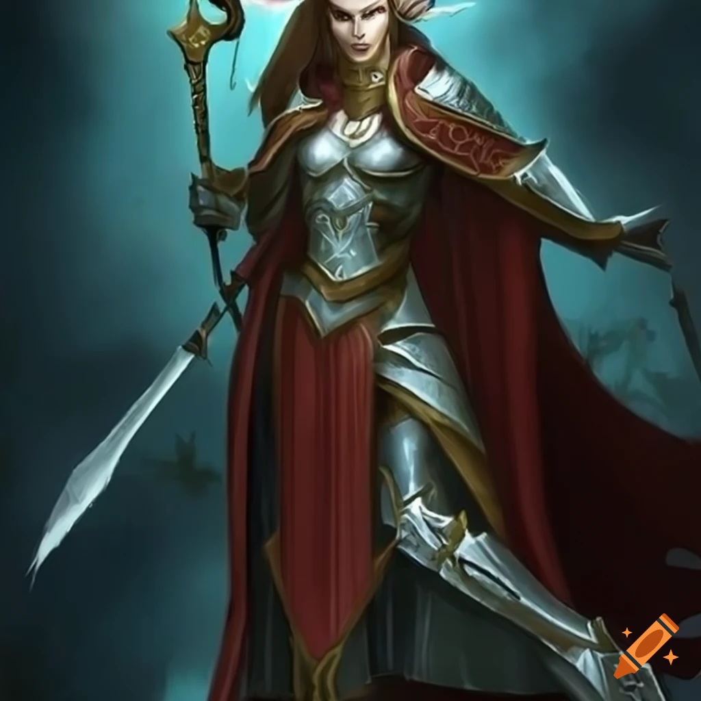 Paladin female elf character with a lawful evil alignment