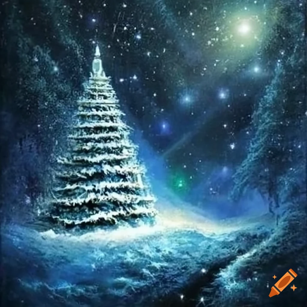 Christmas stairs of trees in a cosmic fantasy art setting