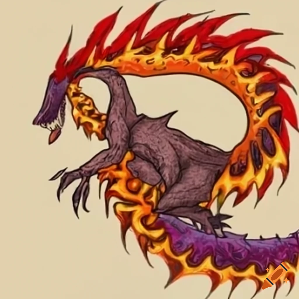 Fantasy illustration of a shark breathing fire in dragon style