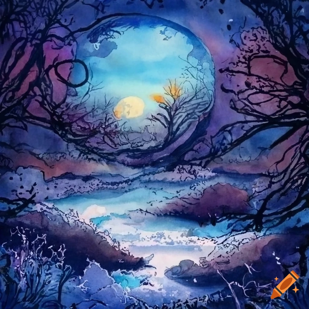 Eldritch and mystical landscape with capricorn under the winter solstice on Craiyon