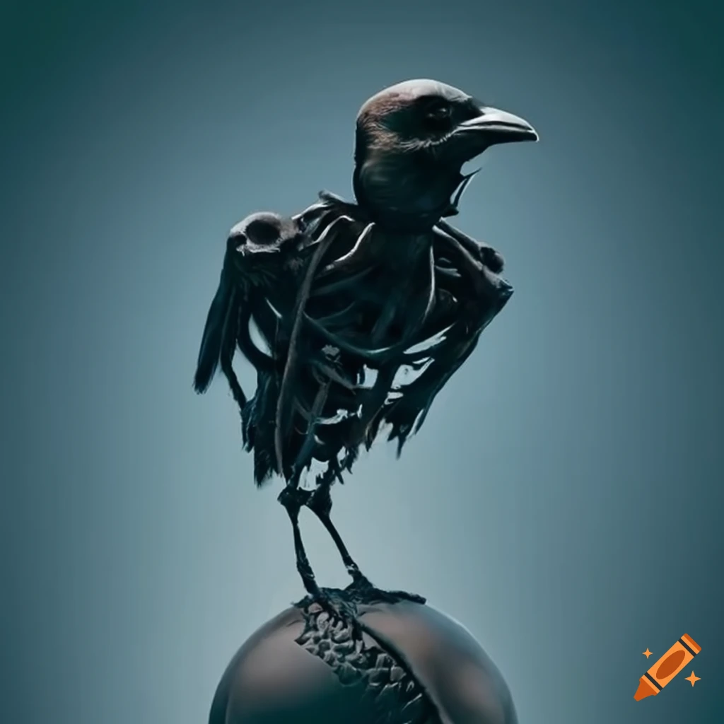 Skeleton crow on top of a football